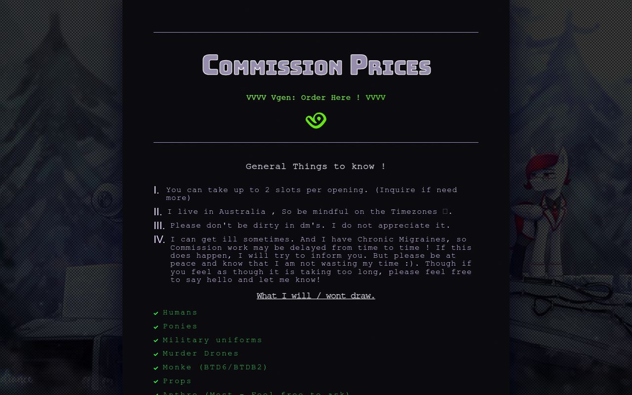 Commission Price Sheet